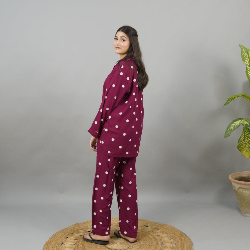 MAROON DAISY SUMMER LINEN PJS – Comfy-Pajama