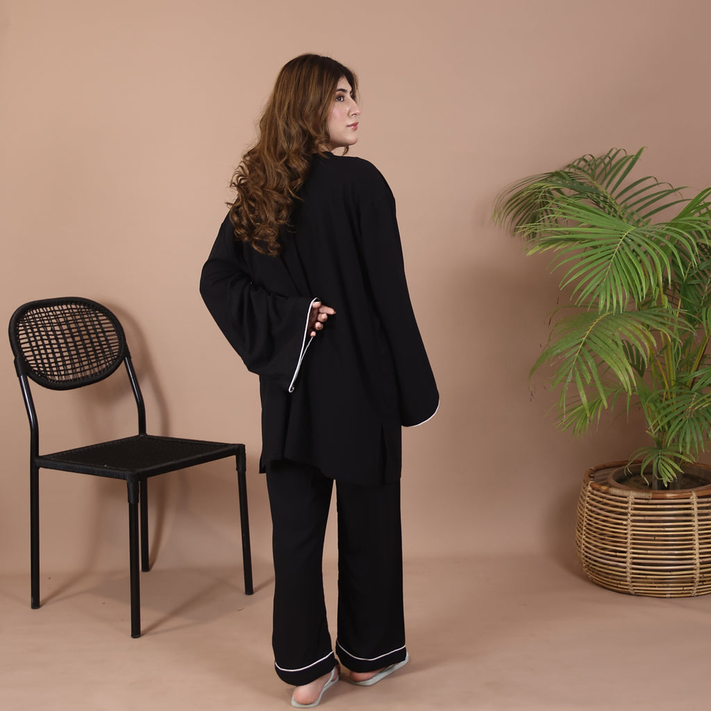 BLACK SOLID SUMMER LINEN MODEST/MATERNITY PJS – Comfy-Pajama