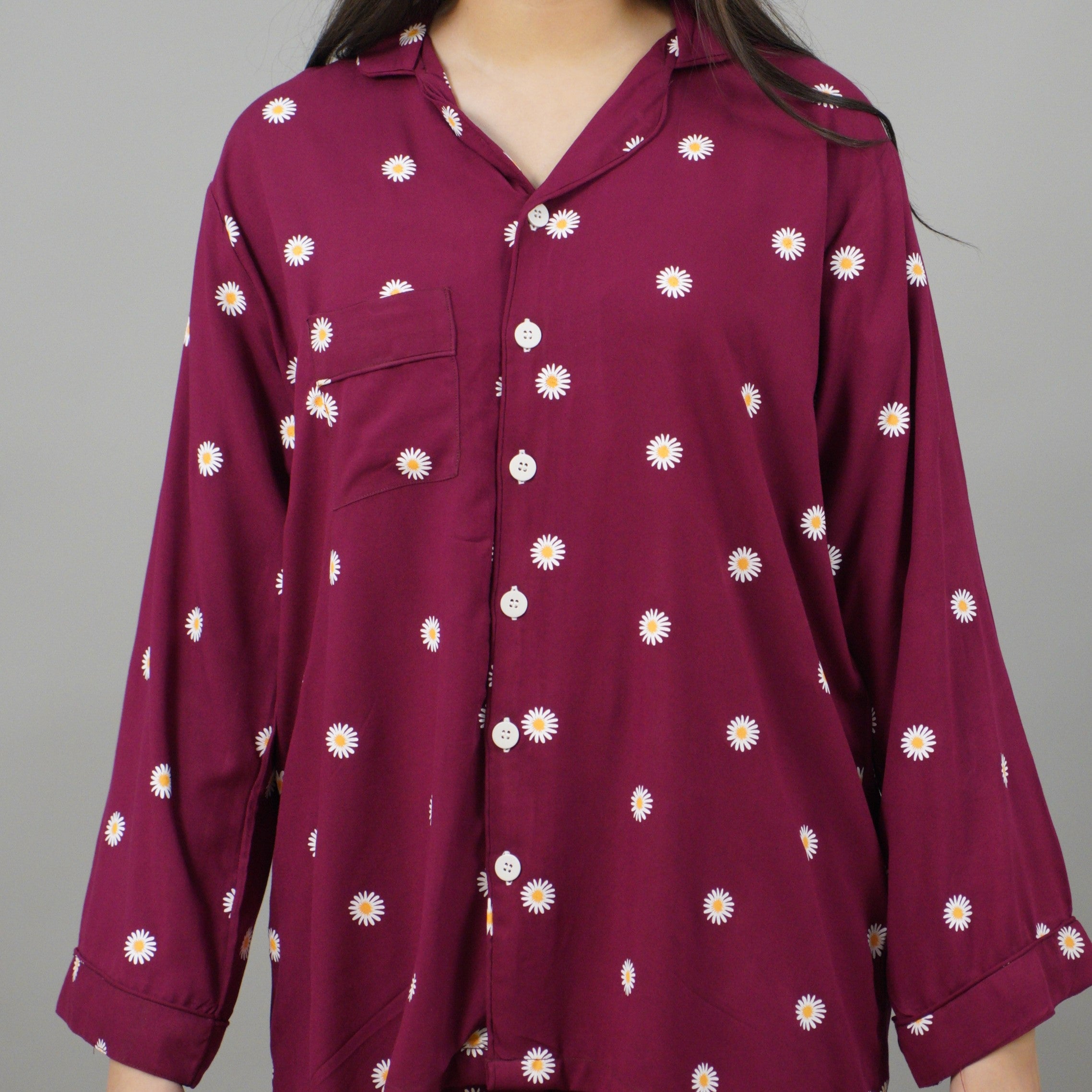 MAROON DAISY SUMMER LINEN PJS – Comfy-Pajama